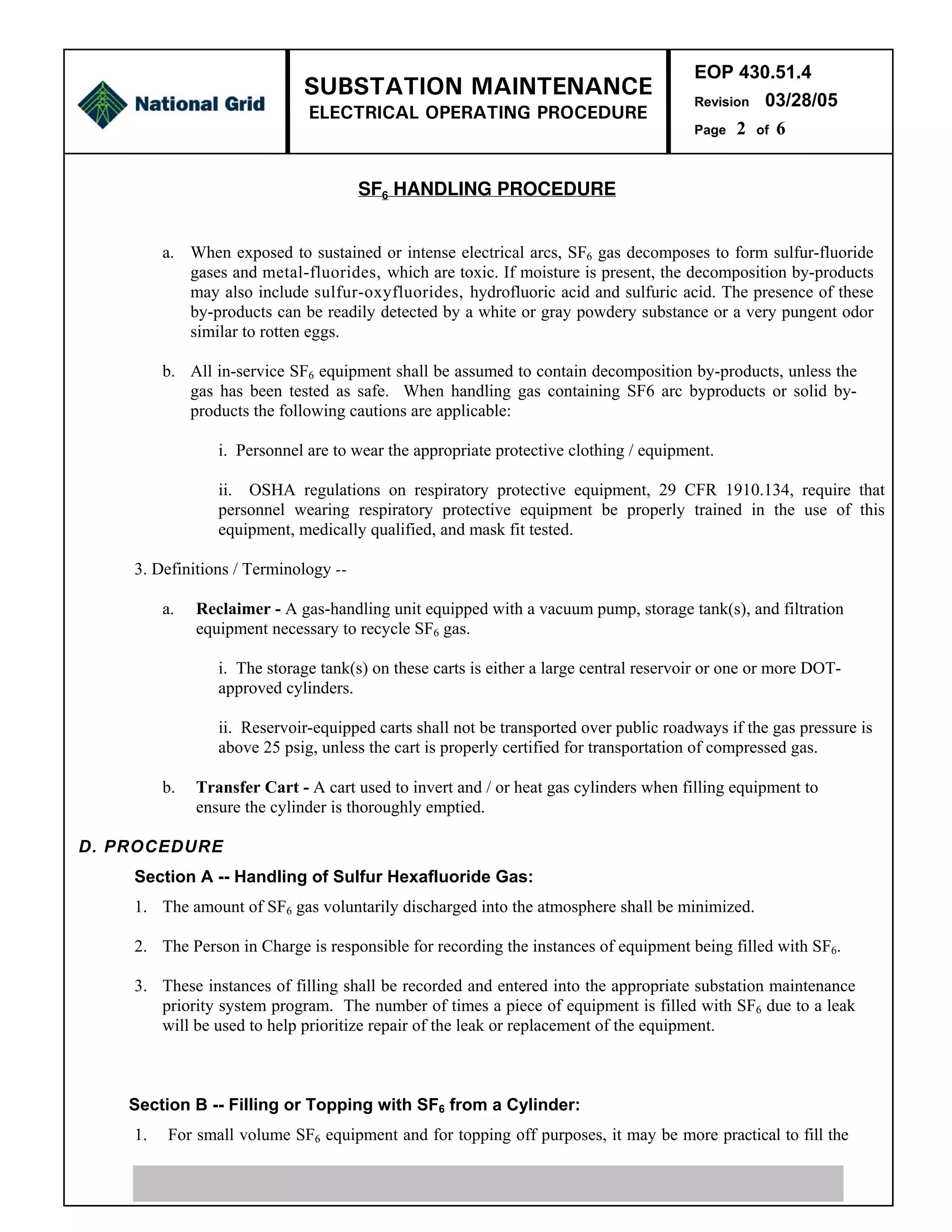 Sf6 handling procedure | PDF