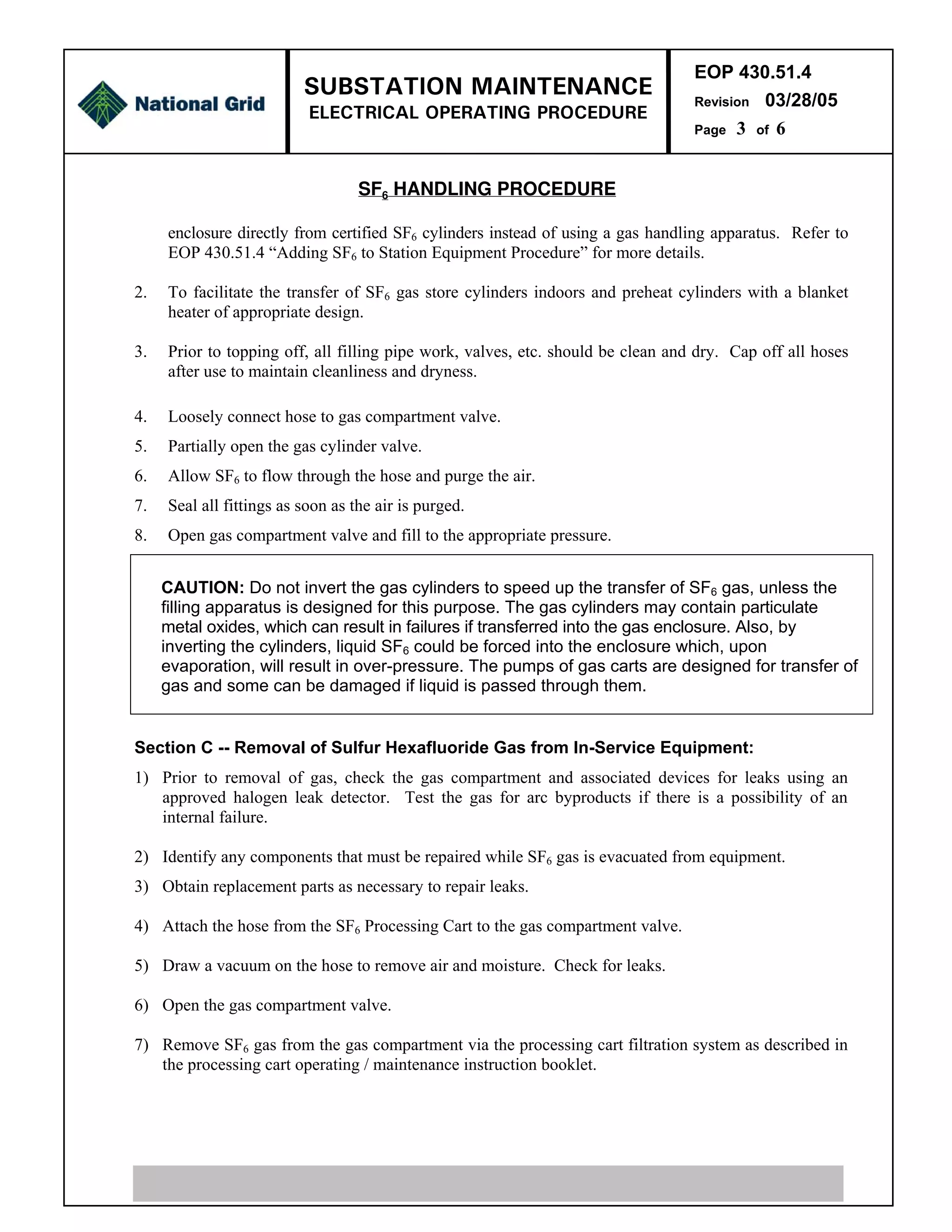 Sf6 handling procedure | PDF