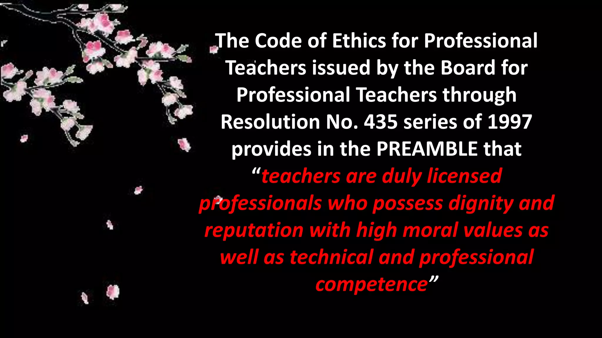 Philippine Professional Code of Ethics for Teachers | PPSX