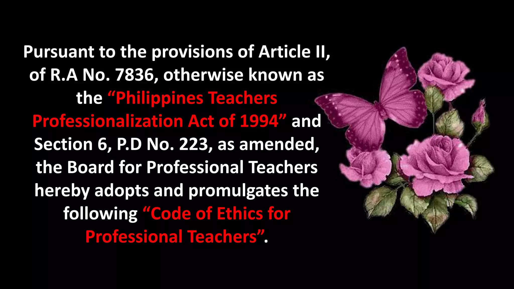 Philippine Professional Code of Ethics for Teachers | PPSX
