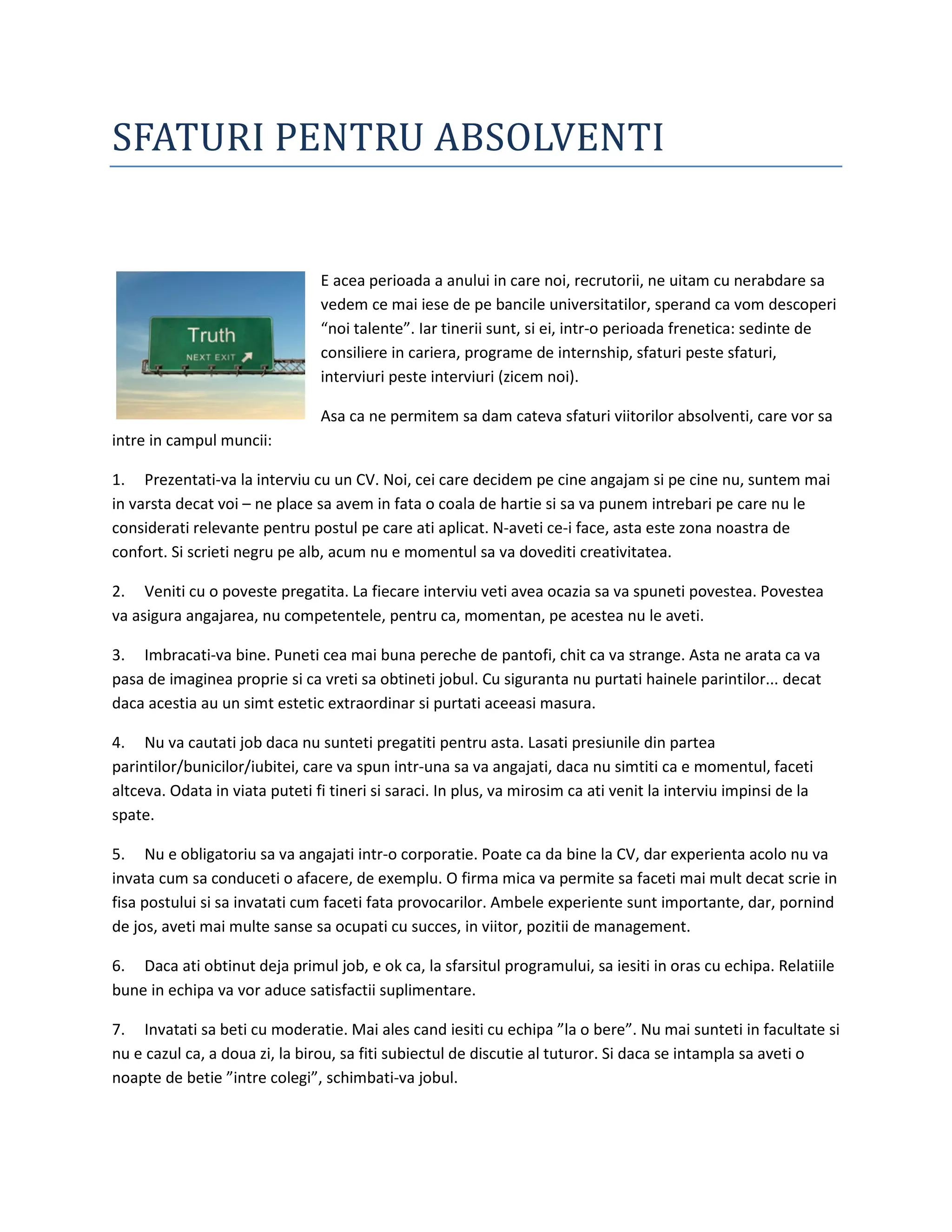 Sfaturi pentru absolventi | PDF