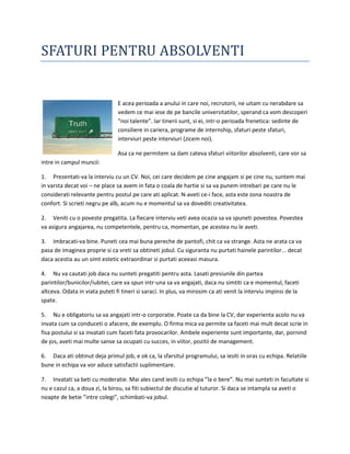 Sfaturi pentru absolventi | PDF