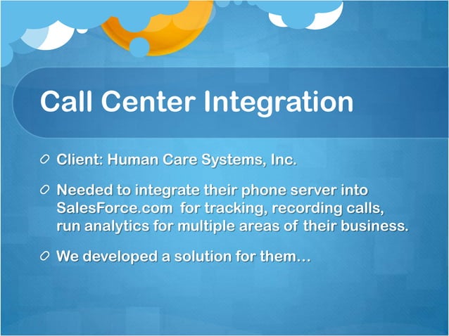 SFDC Asterisk Callcentre Integration | PPTX | Web Conferencing | Computer Software and Applications