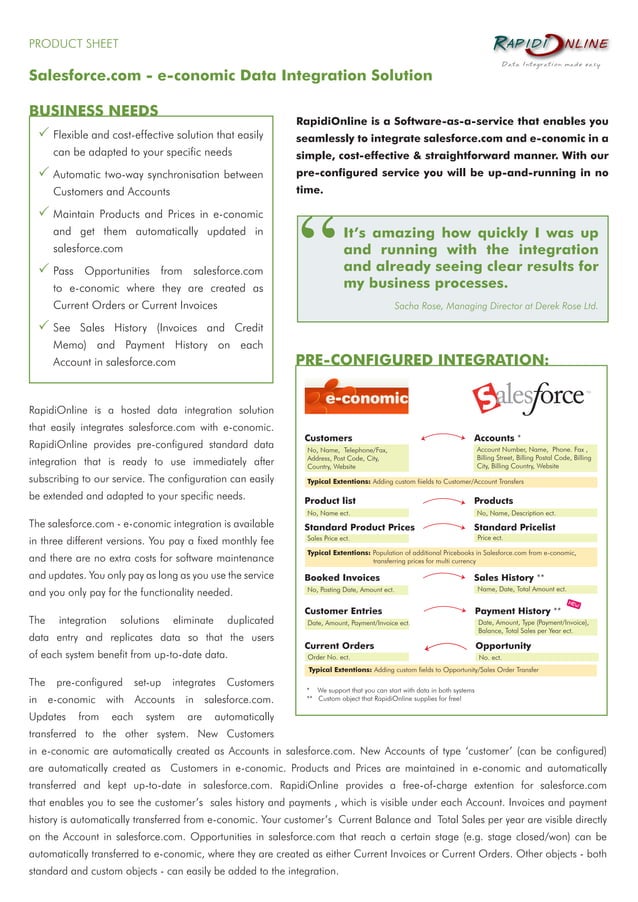Salesforce.com to e-conomic Integration Solution | PDF