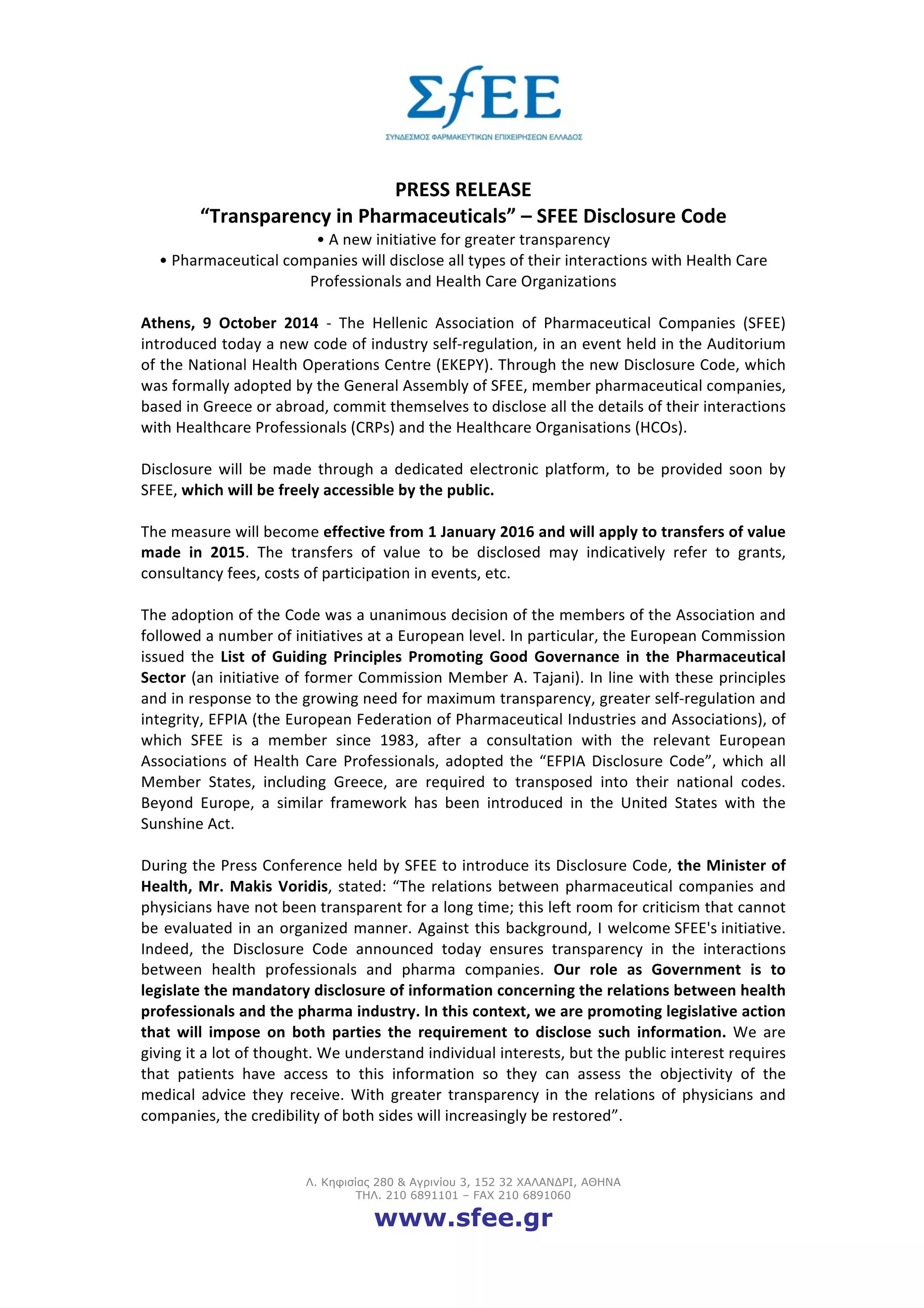 Sfee press release_disclosure_code_20141009_2 | PDF