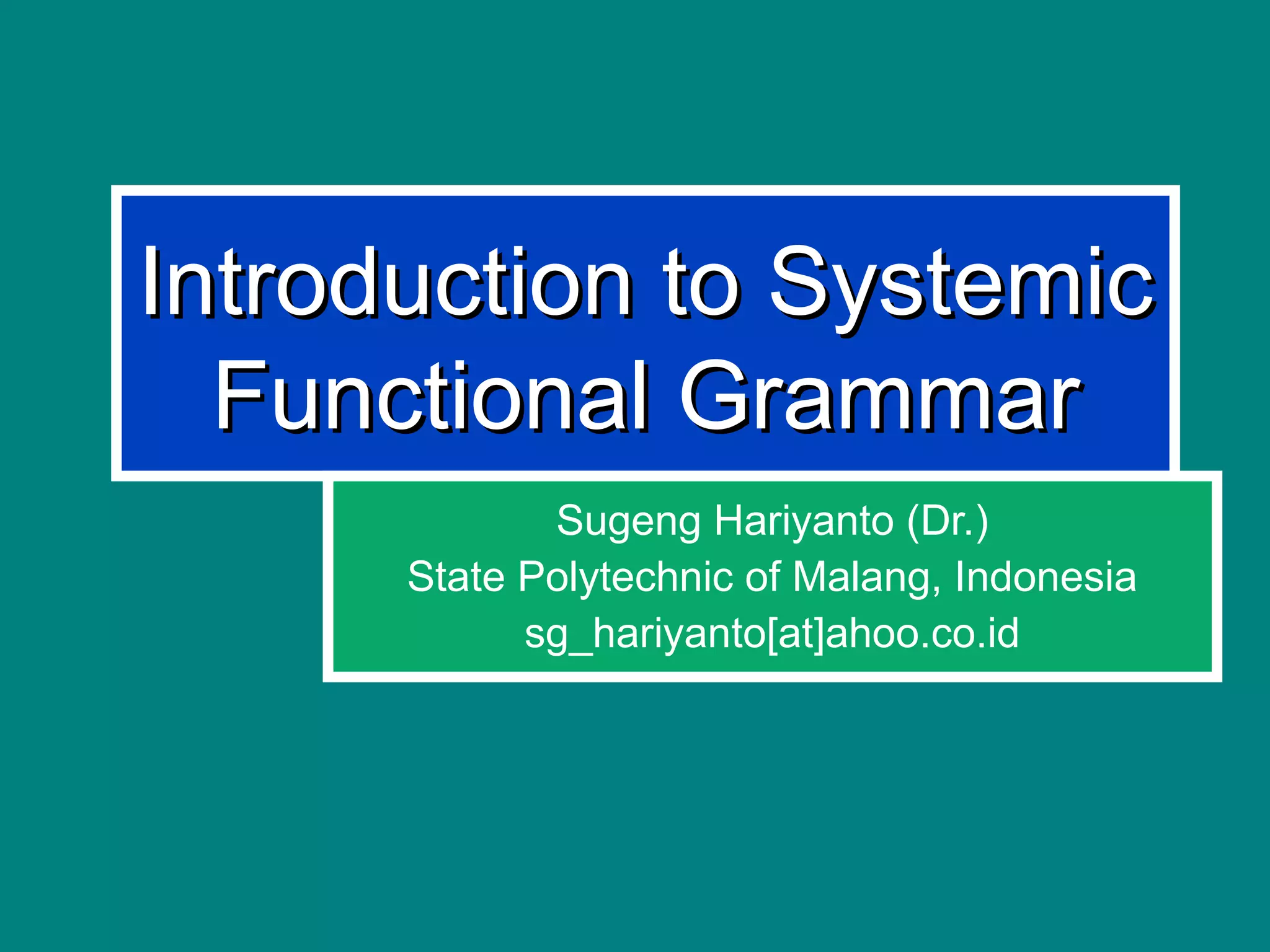 Systemic Functional Grammar | PPT