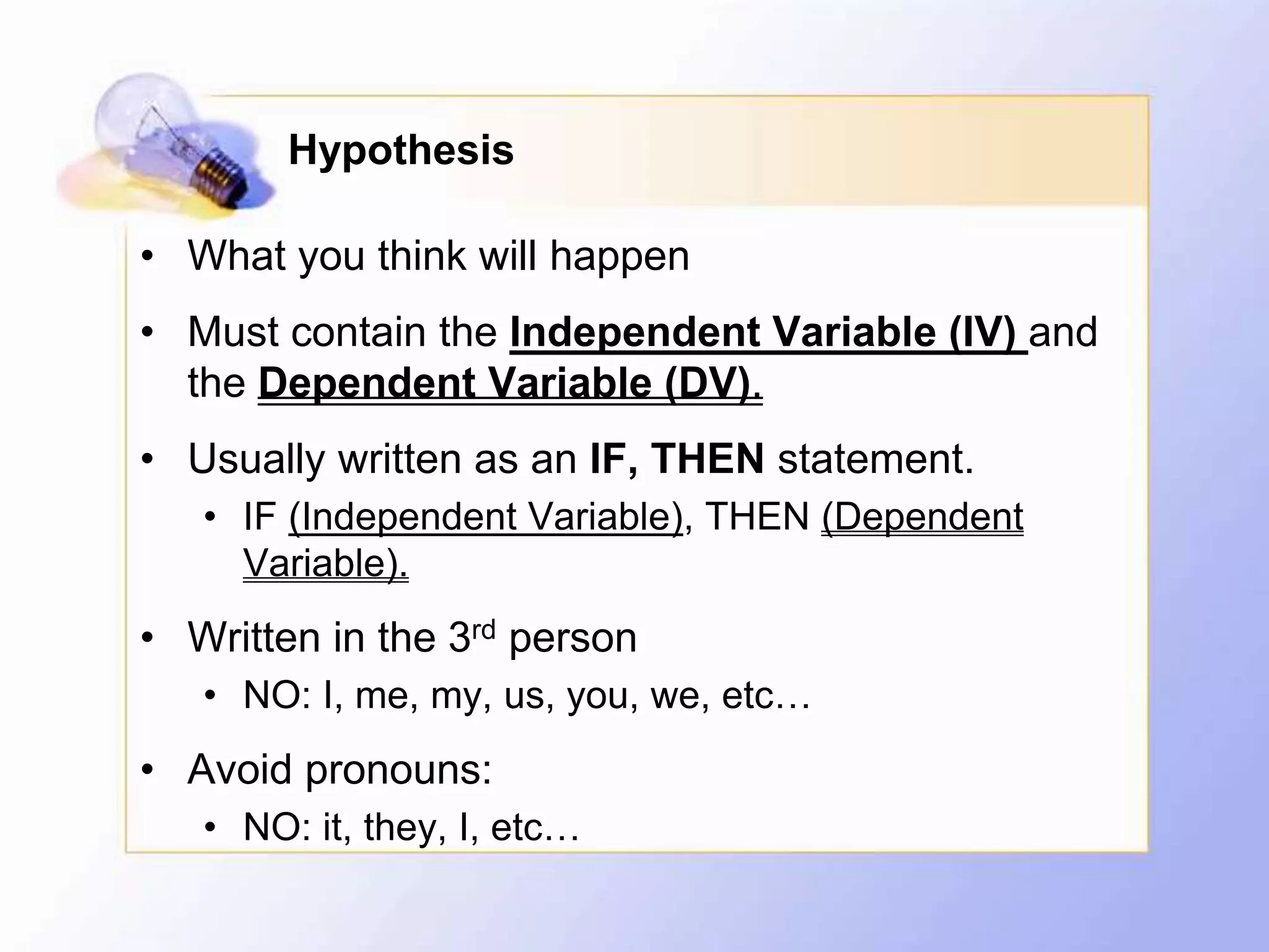 Sf hypothesis and variables 2014(k) | PPTX