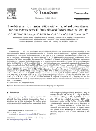 Sá Filho: Fixed-time artificial insemination with estradiol and progesterone for Bos indicus ...