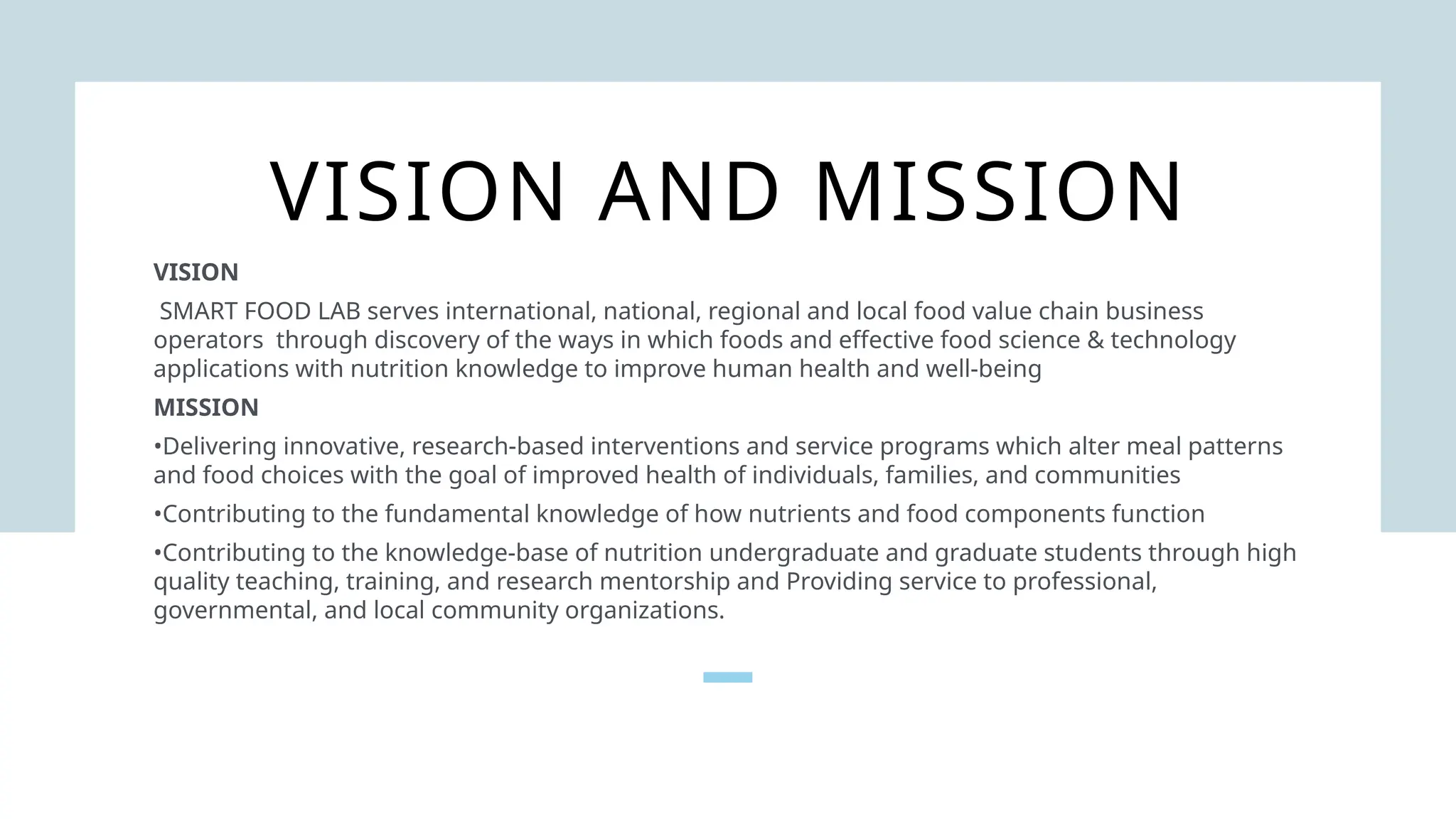 Smart Food Lab (Vision, mission and services) | PPTX