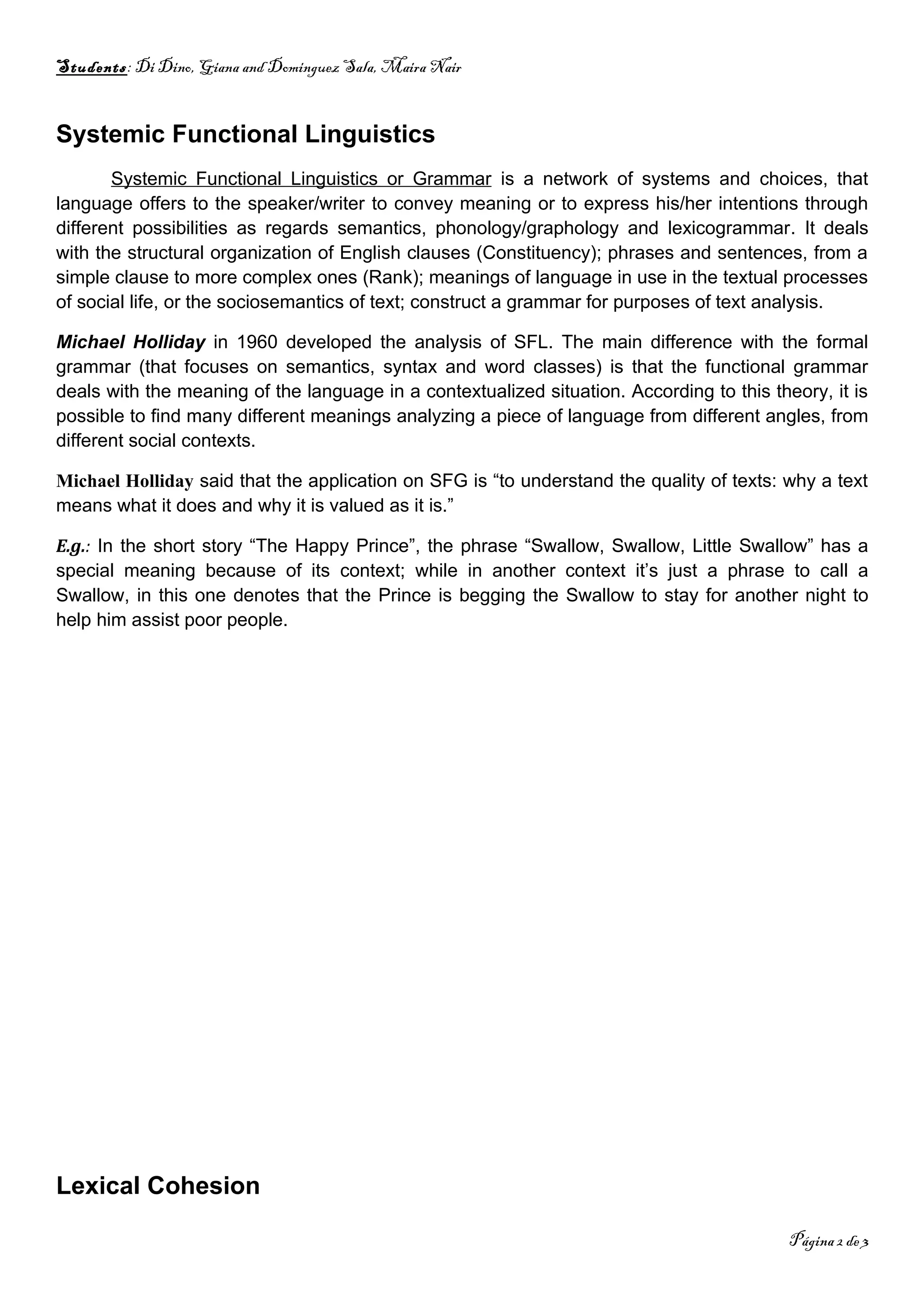 Sfl and lexical cohesion (gianna, maira) | DOC