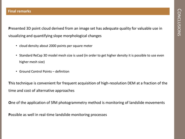 Application Of Structure From Motion Photogrammetry For Erosion Processes Monitoring Ppt