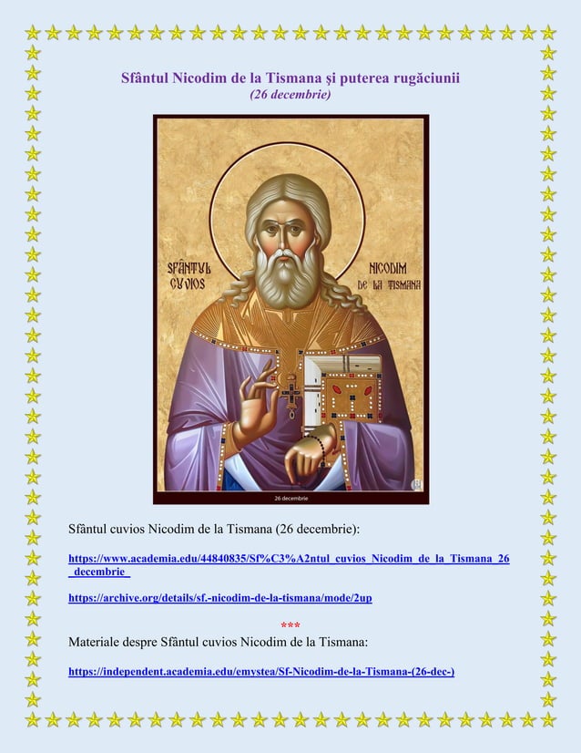 Sfântul Nicodim de la Tismana şi puterea rugăciunii (26 decembrie) | PDF