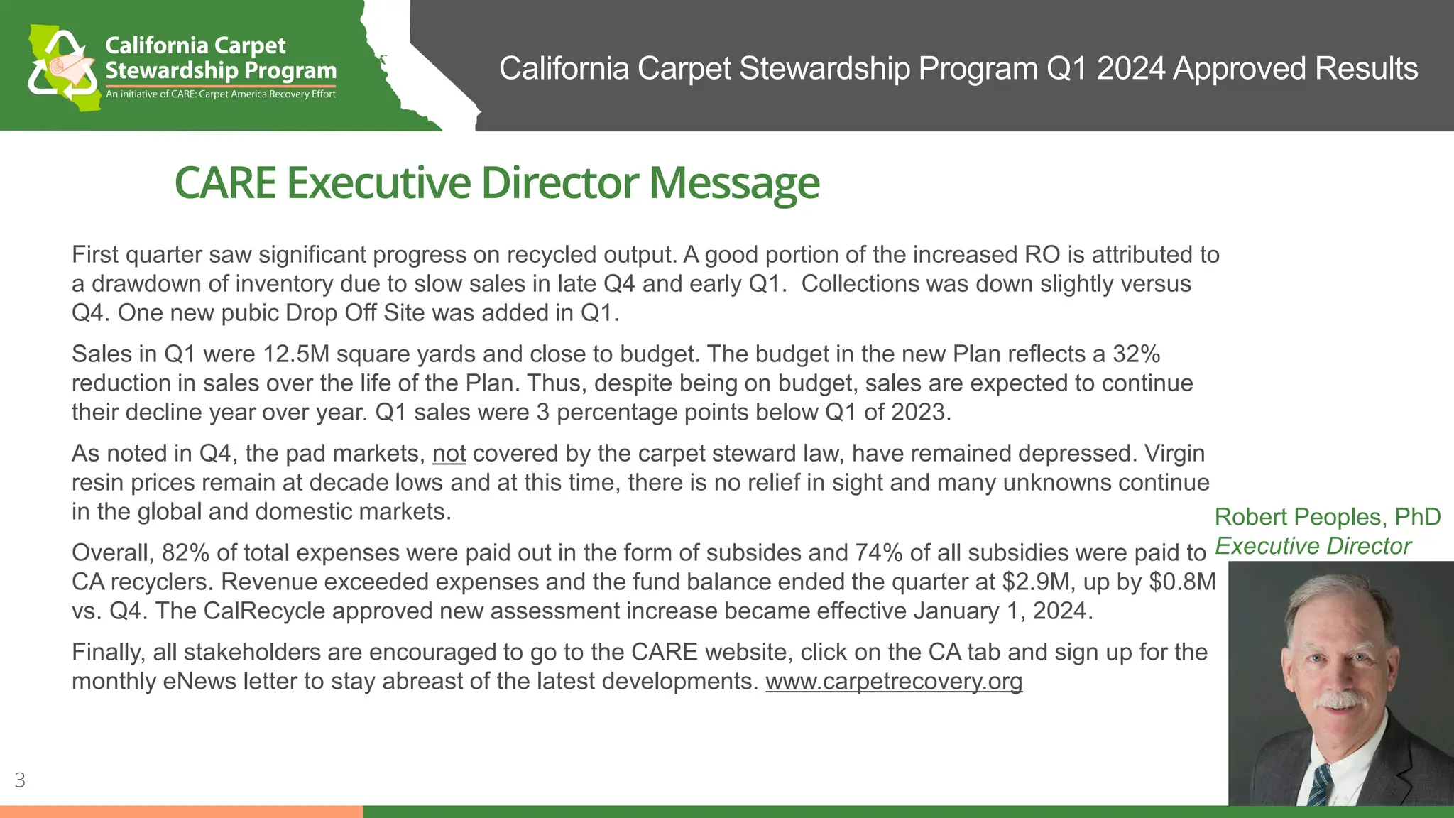 California Carpet Stewardship Program Q1 2024 | PDF