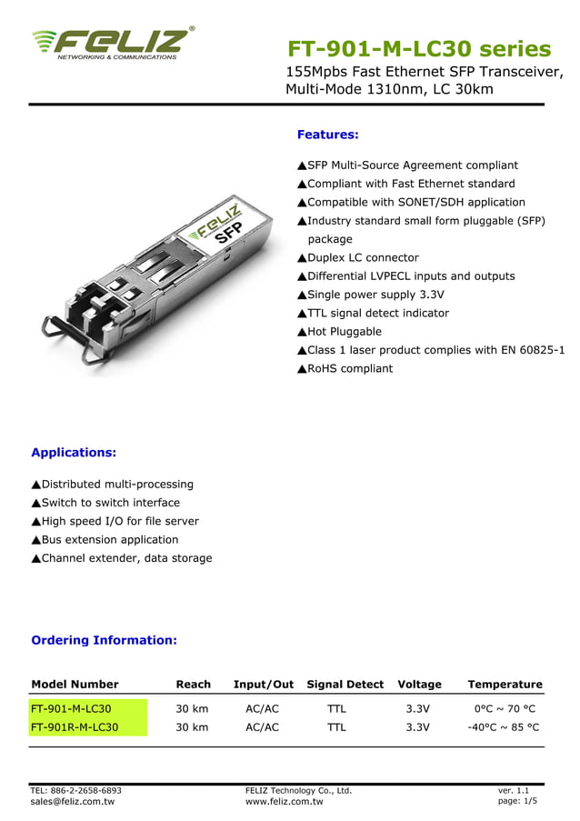 Sfp(ft 901-m-lc30) data-sheet_ver_1.1 | PDF
