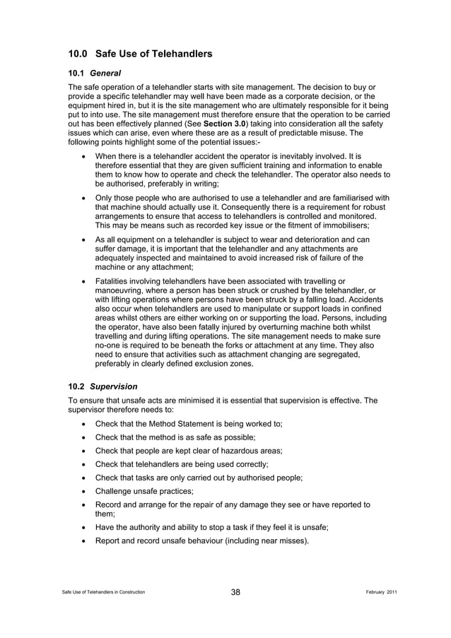 The Safe use of Telehandlers In Construction 110210 A | PDF