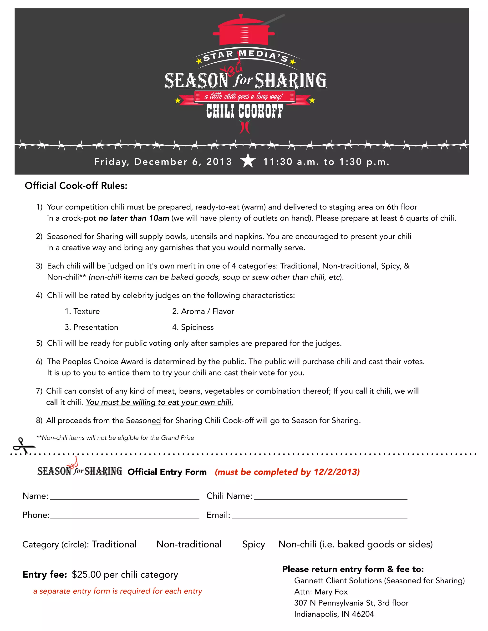 Seasoned for Sharing Chili Cook-Off Entry Form | PDF