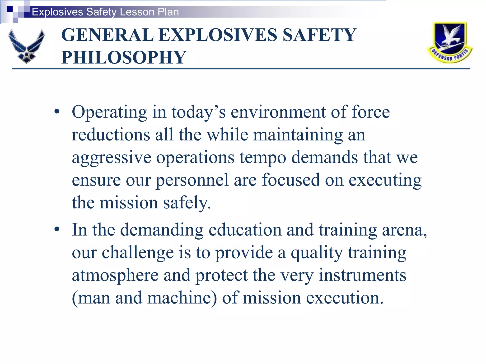 SFS CATMS Explosives Safety Lesson Plan | PPTX