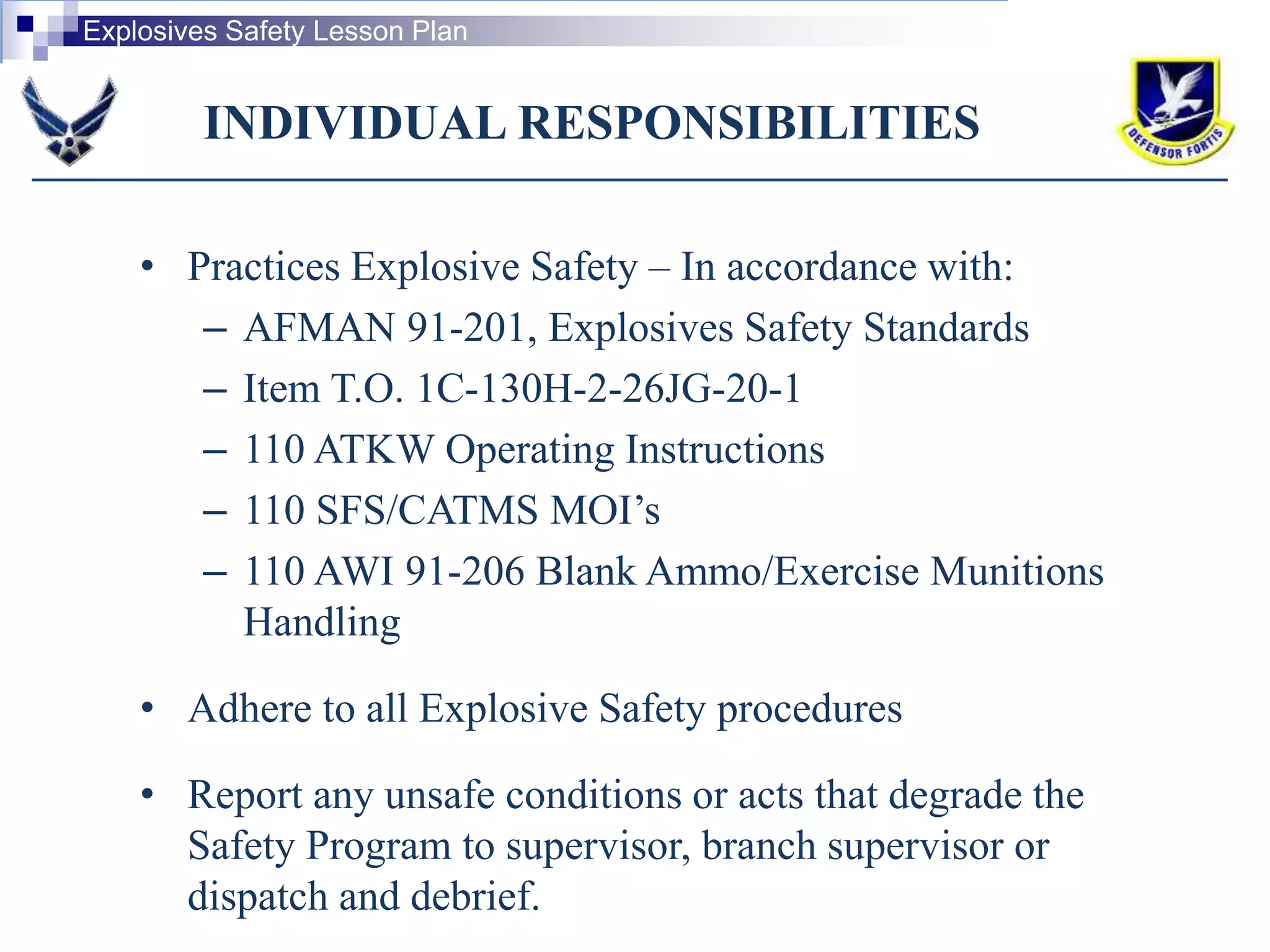 SFS CATMS Explosives Safety Lesson Plan | PPTX