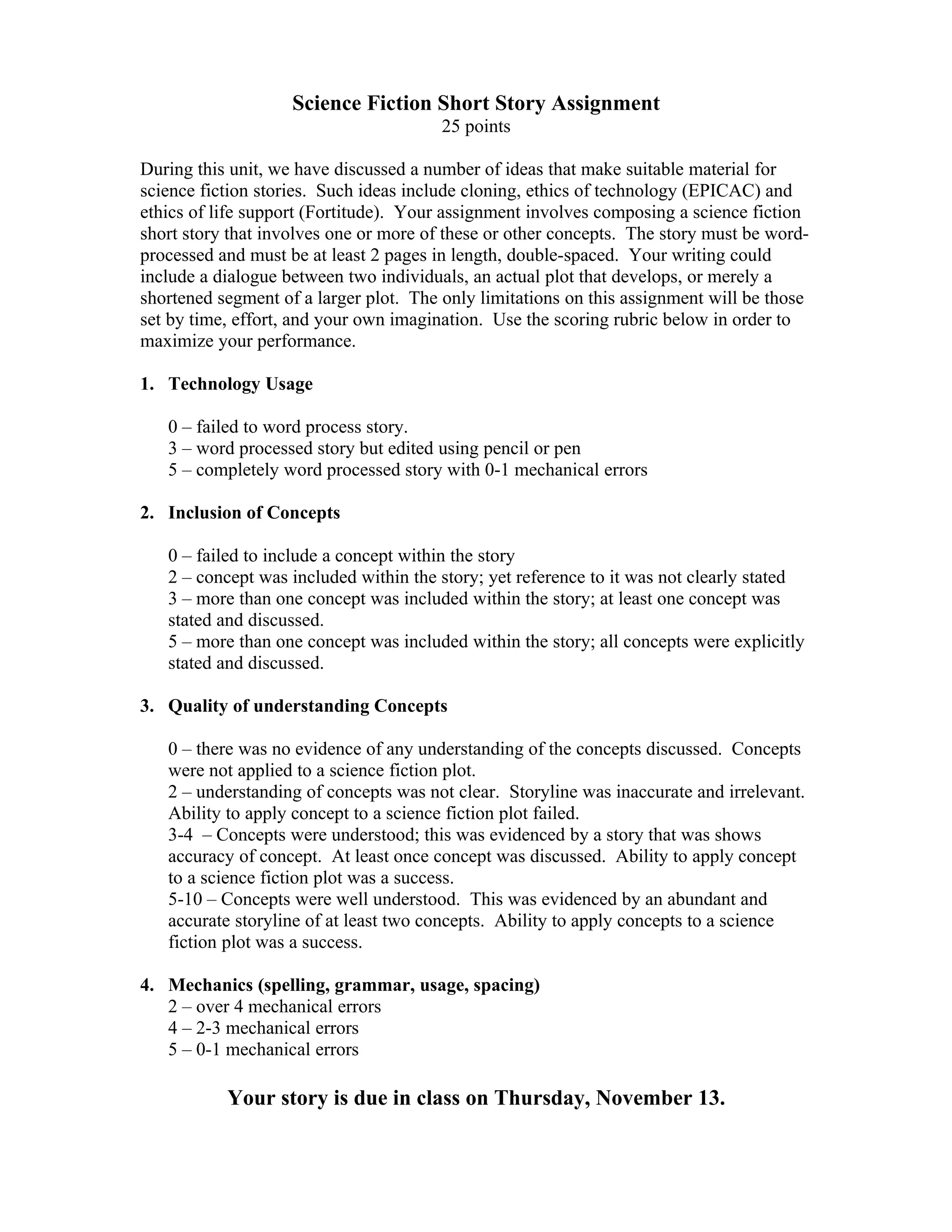 Sf short story assignment | DOC