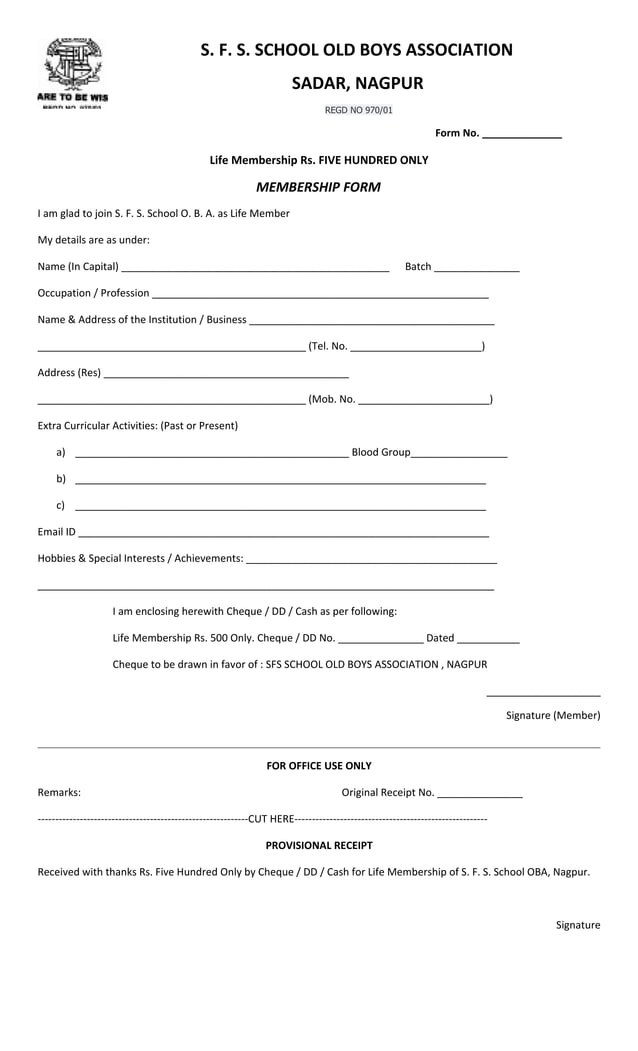 SFS OBA Life Membership Form | DOC
