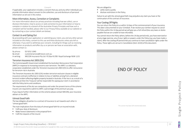 Steadfast Single Project Policy | PPT