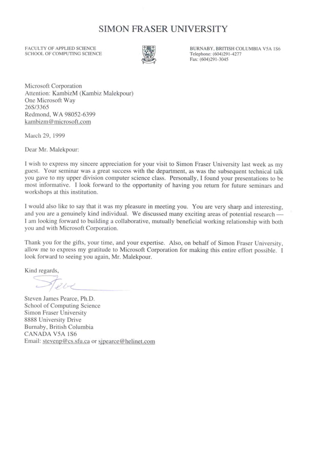 Simon Fraser University Letter | PDF