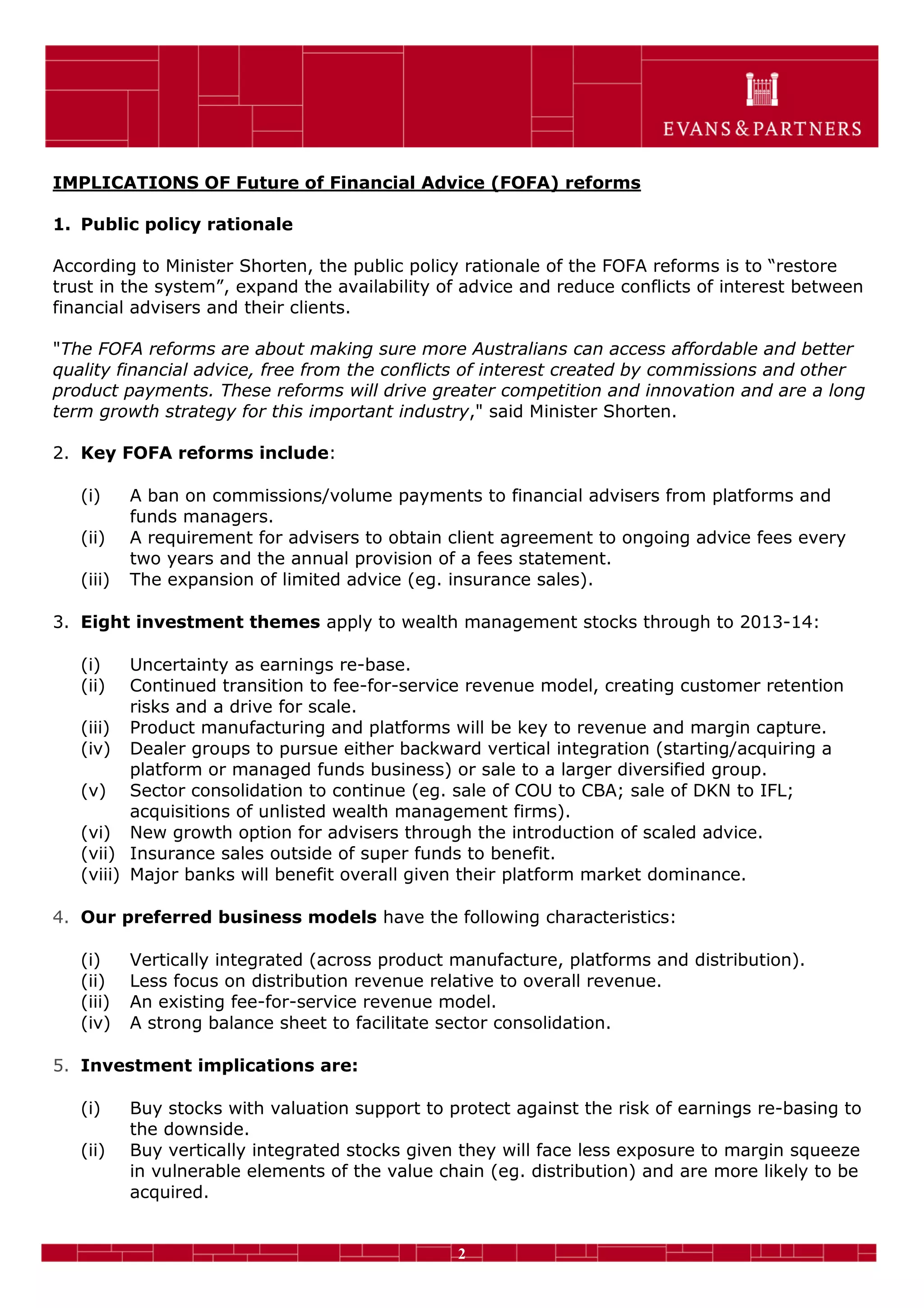 SFW - FOFA implications, Sum of parts valuation, possible acquirers | PDF