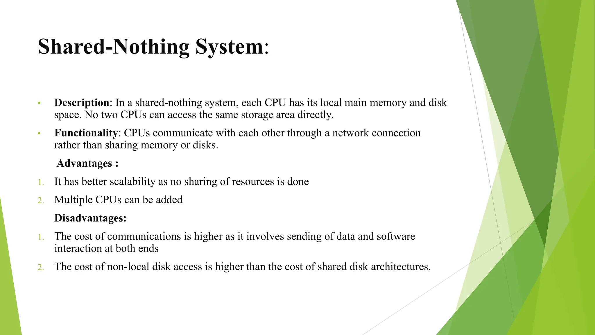 Three Main Architectures For Parallel Database Pptx