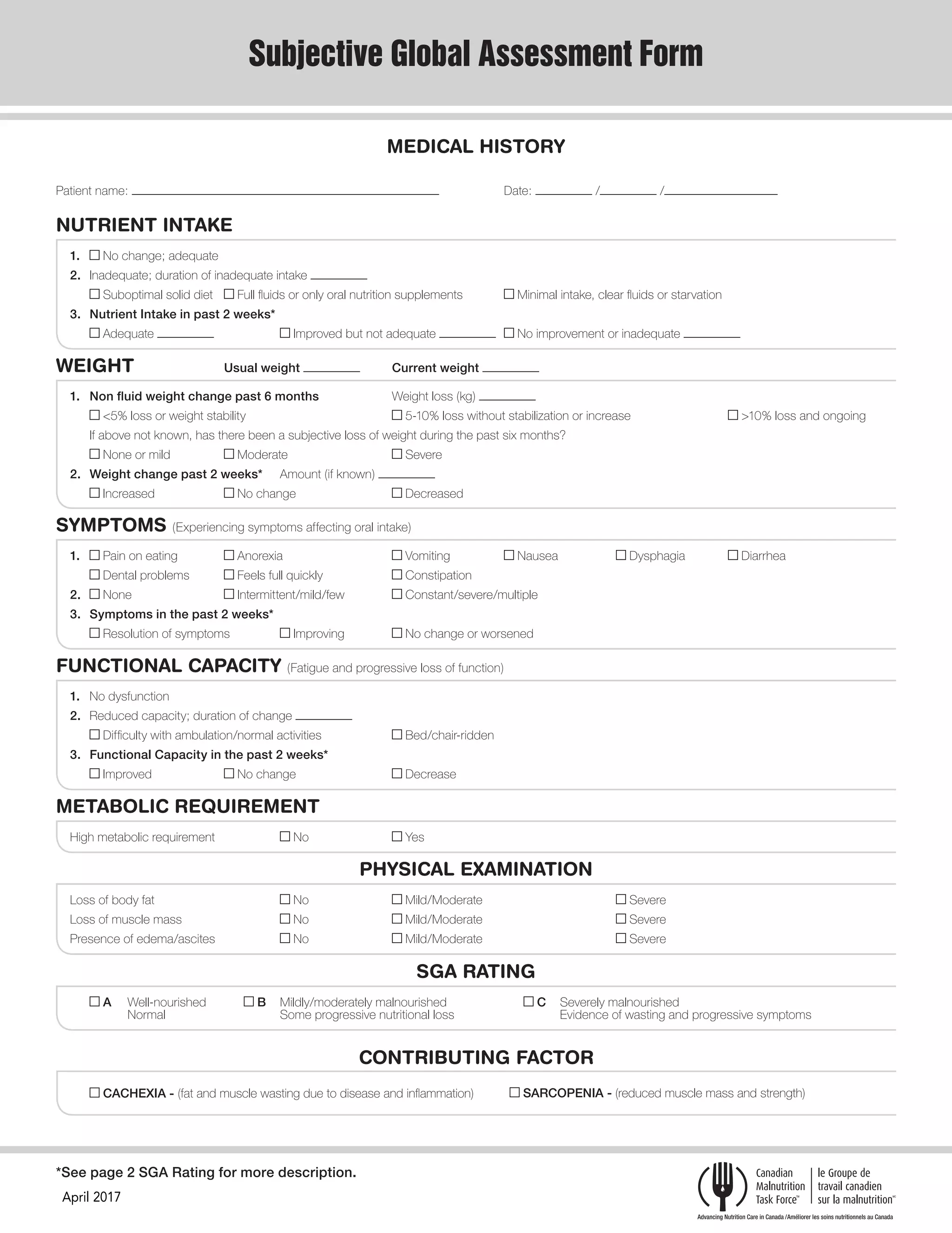 Sga subjetive global_assessment_form | PDF