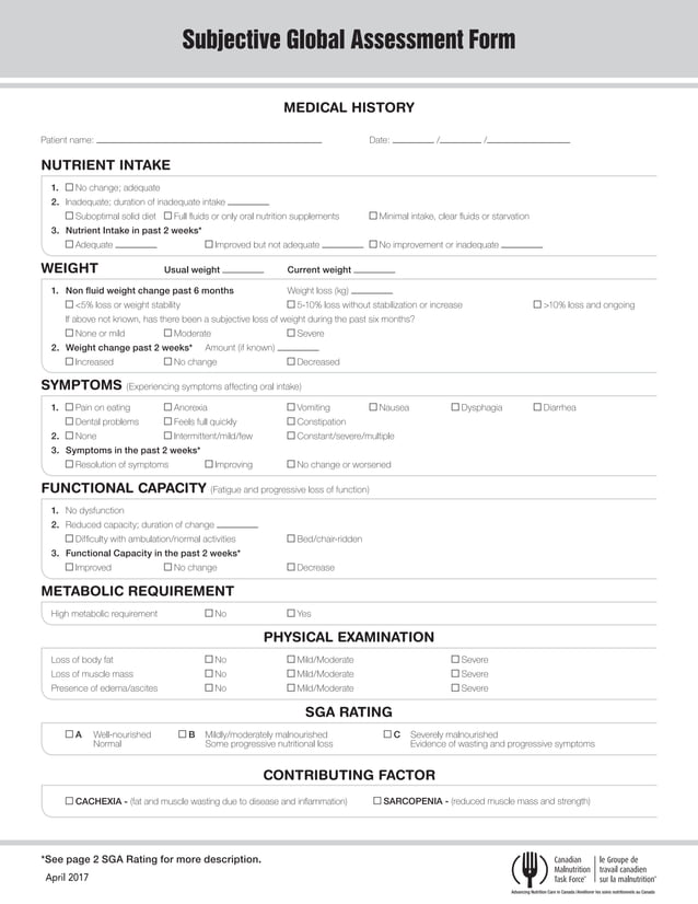 Sga subjetive global_assessment_form | PDF | Nutrition | Healthy Living