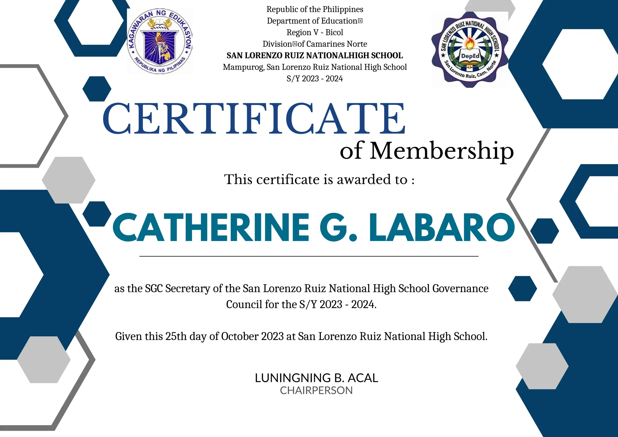 SCHOOL GOVERNANCE COUNCIL CERTIFICATES SLR | PPT