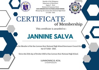 SCHOOL GOVERNANCE COUNCIL CERTIFICATES SLR | PPT