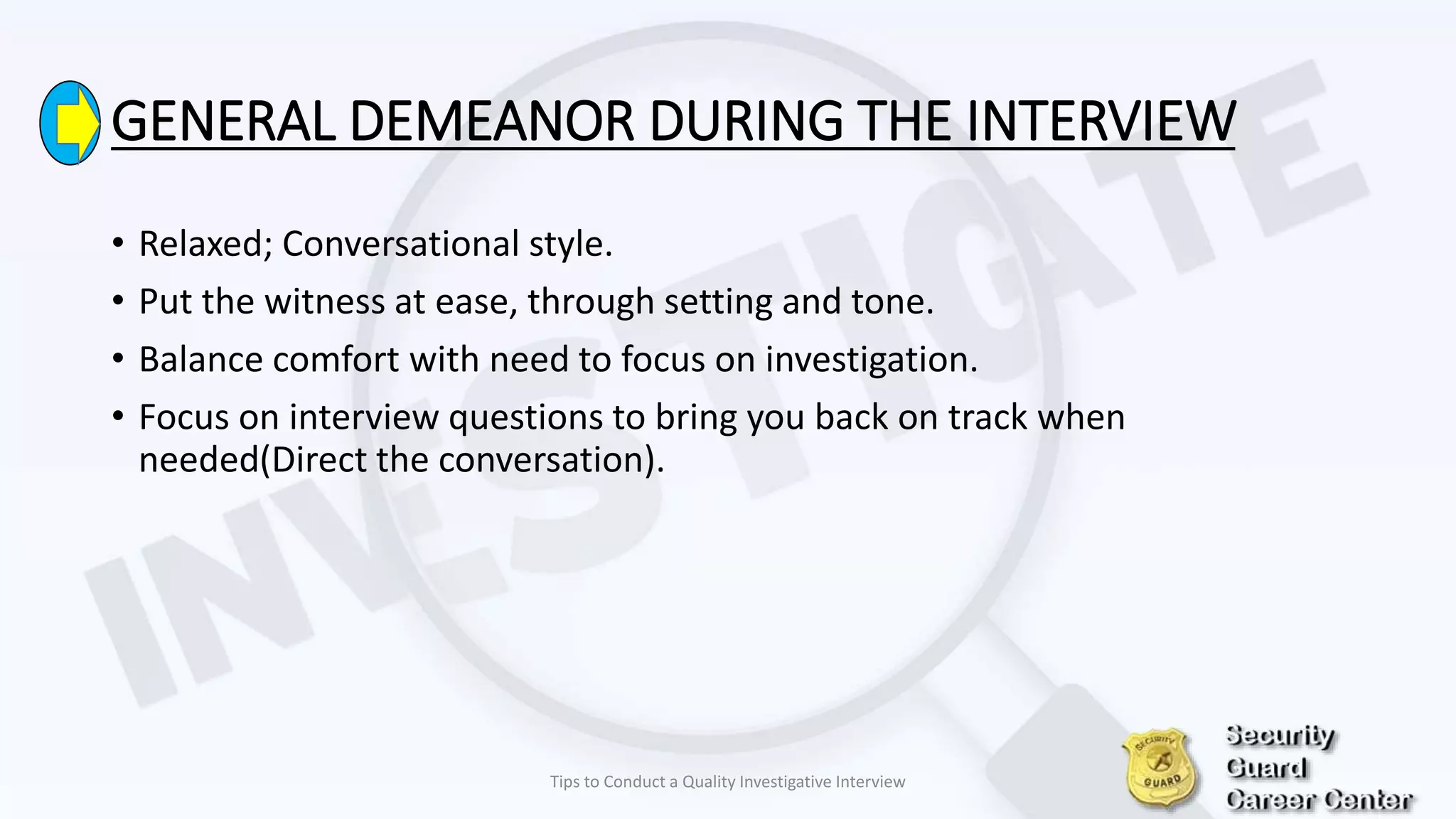 Security Guard Training: Investigative Interviews | PPTX