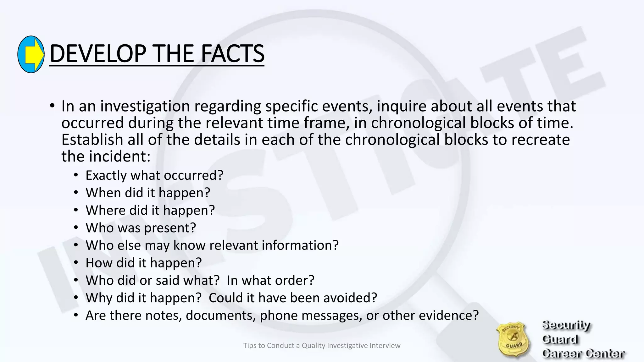 Security Guard Training: Investigative Interviews | PPTX