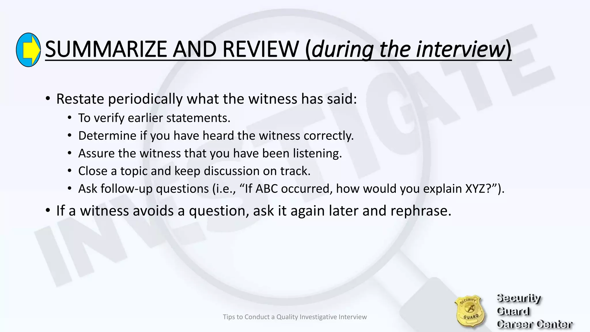 Security Guard Training: Investigative Interviews | PPTX