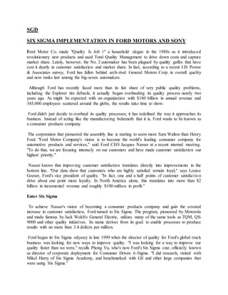 six sigma implementation in ford and sony | DOCX