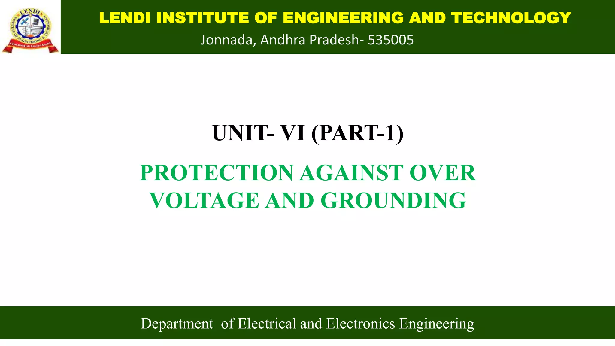 PROTECTION AGAINST OVER VOLTAGE AND GROUNDING Part 1 | PPTX