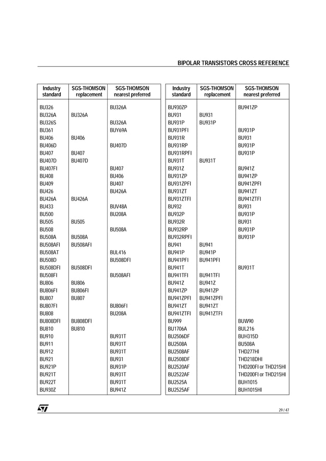Sgs thomson bipolar transistors cross reference | PDF