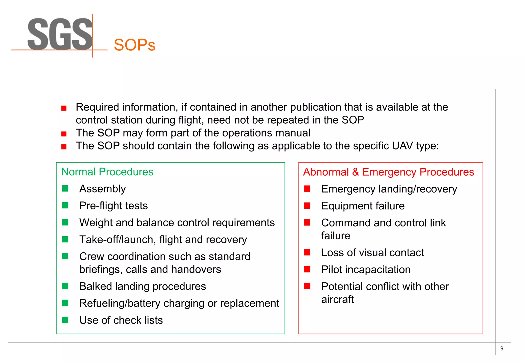 SGS - Development of UAV Operations Manuals | PDF