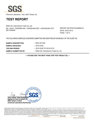 BOD SGS Certificate | BOD SGS Test | PDF | Chemistry | Science