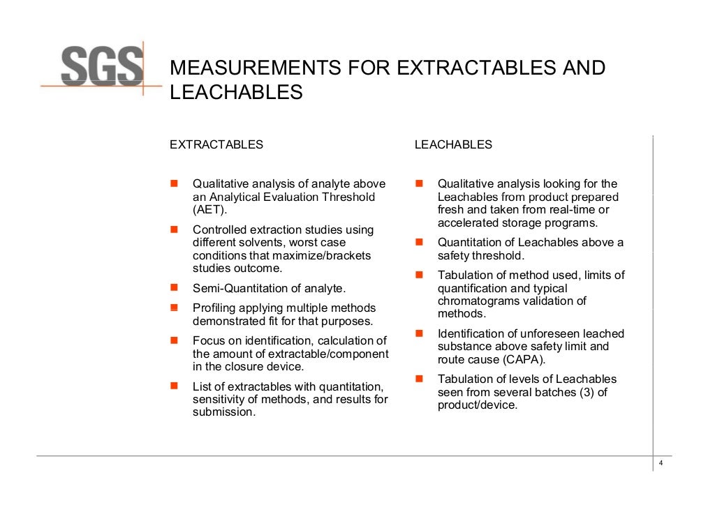 Considerations to Extractables and Leachables Testing