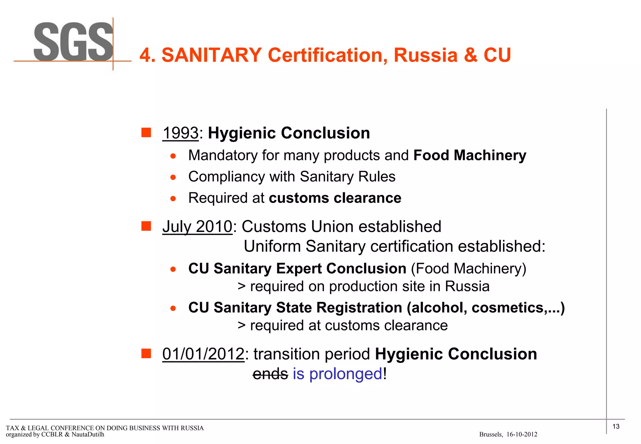 Sgs product certification russia customs union 10 2012 | PPT