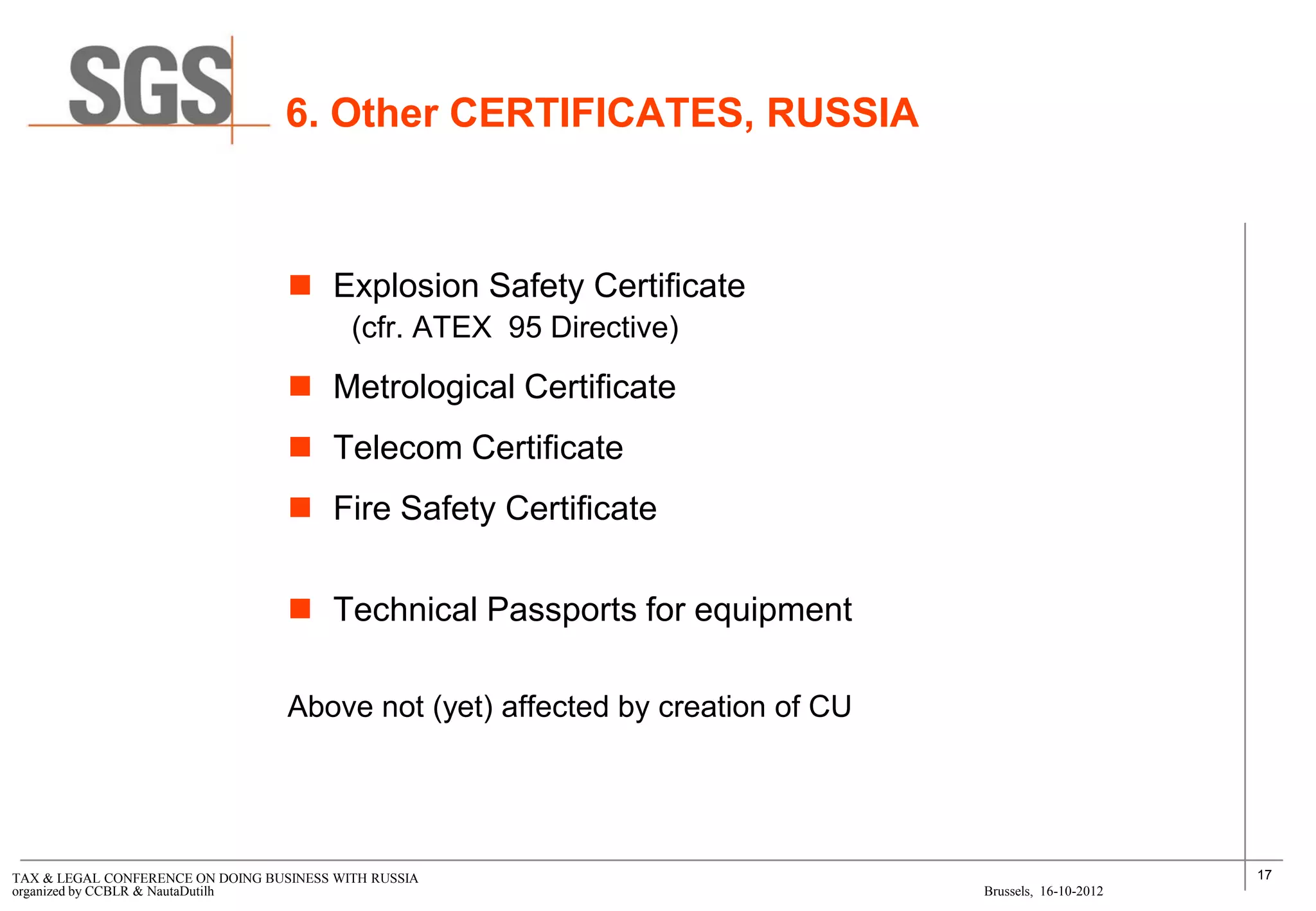 Sgs product certification russia customs union 10 2012 | PPT | Free ...