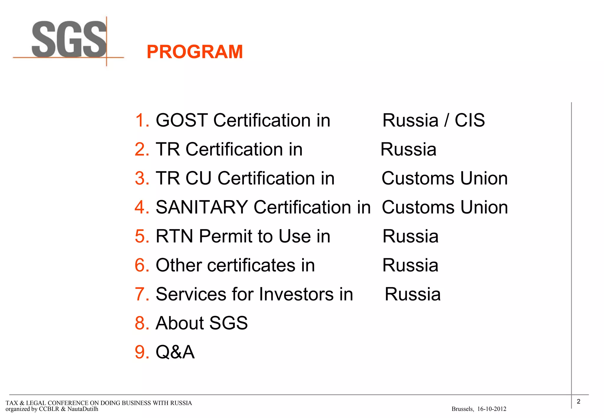 Sgs product certification russia customs union 10 2012 | PPT