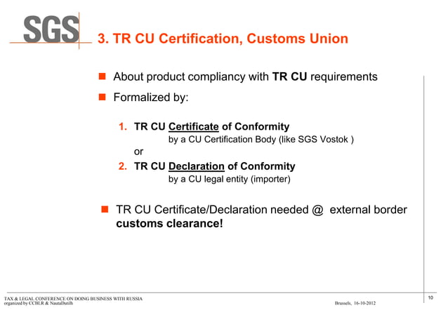 Sgs product certification russia customs union 10 2012 | PPT