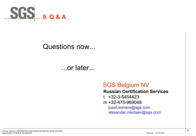 Sgs product certification russia customs union 10 2012 | PPT