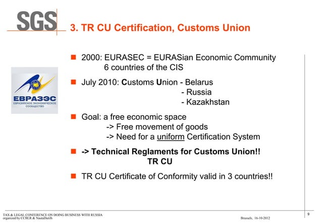 Sgs product certification russia customs union 10 2012 | PPT | Free ...
