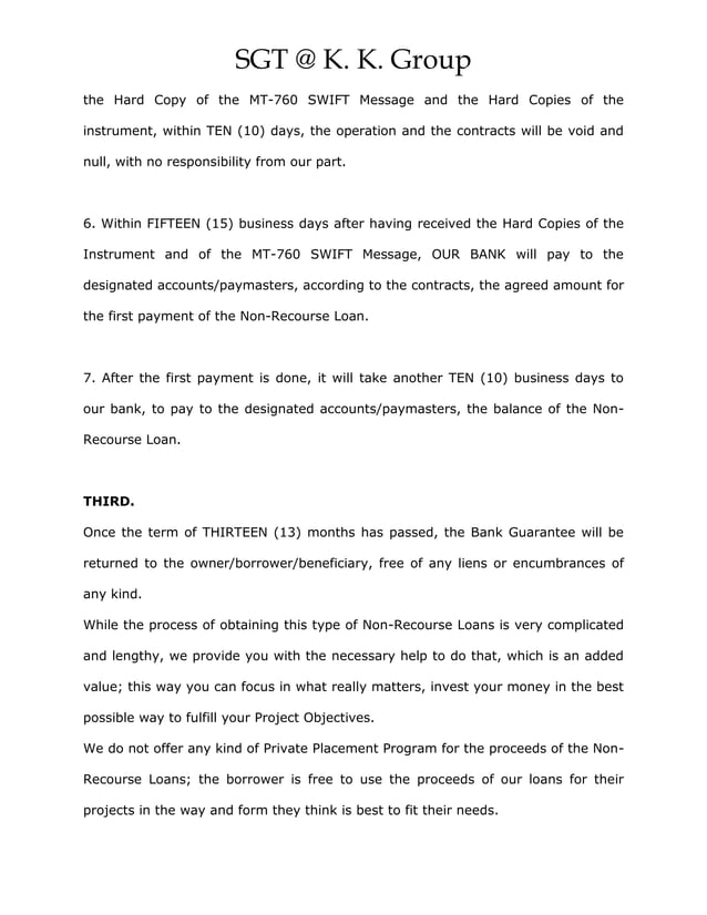 SGT SOFT OFFER LETTER FOR NON RECOURSE LOANS | PDF