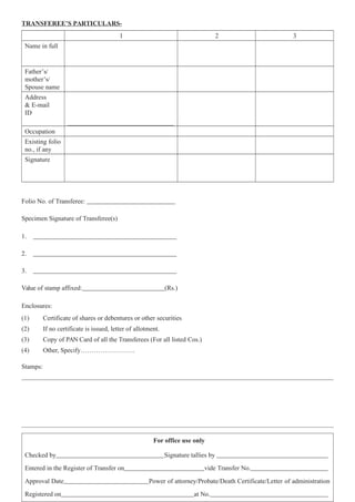 Form No. SH-4 : Securities Transfer Form | PDF