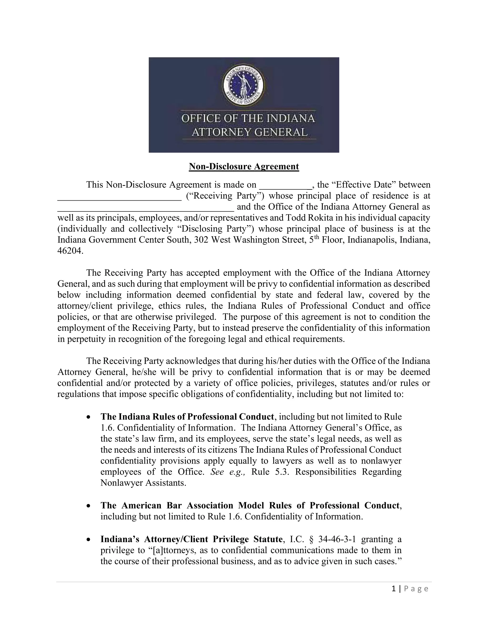 Rokita Non-Disclosure Agreement | PDF